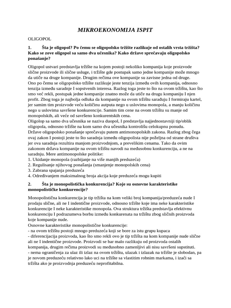 Mikroekonomija Ispit | PDF