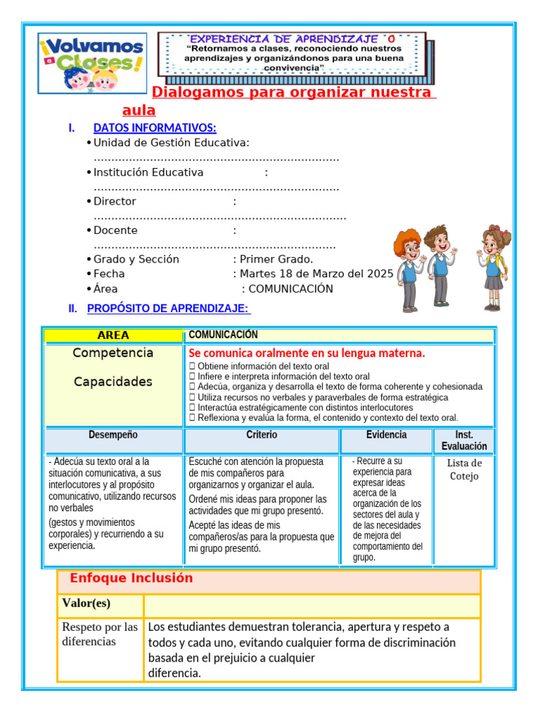 SESION COMUNICACIÓN-Dialogamos para organizar nuestra aula-1er- 2025 ...