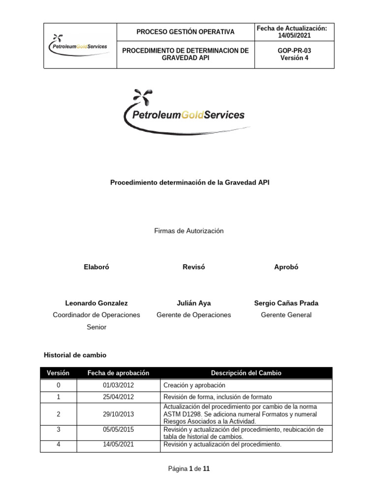 Procedimiento de Gravedad API en Petróleo | PDF | Temperatura | Densidad