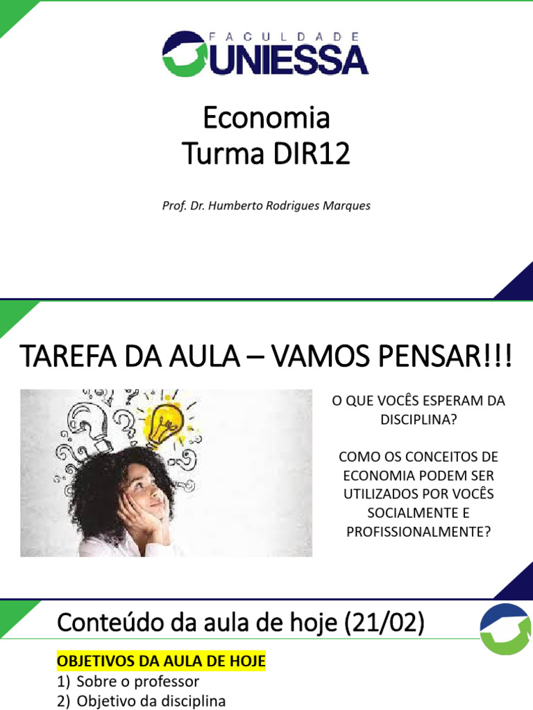 Aula1 ApresentacaoeContextualizacaodaDisciplinaDIR | PDF | Economia | Macroeconomia