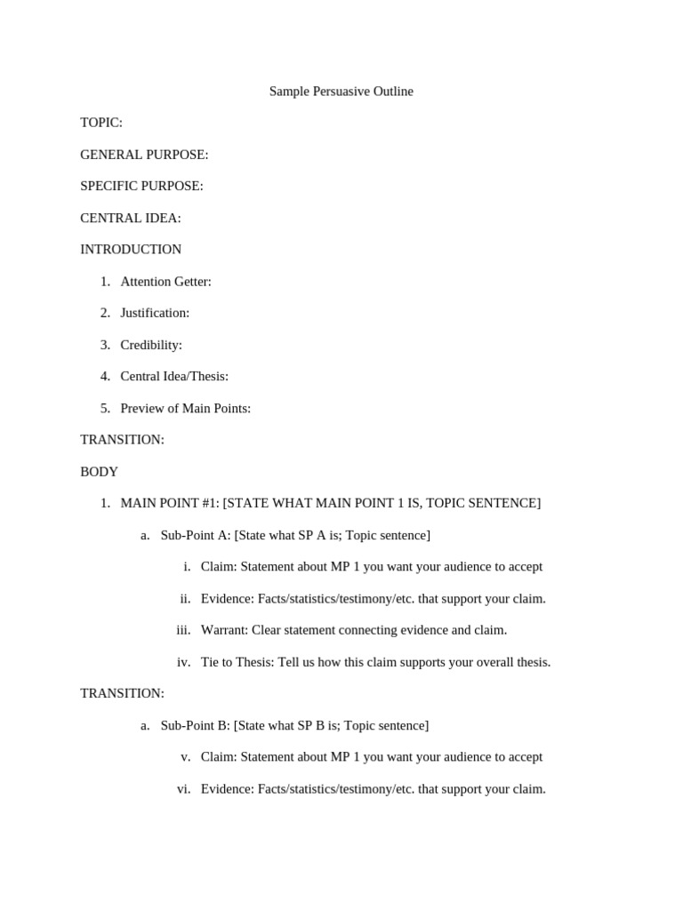 Persuasive Speech Outline Template | PDF