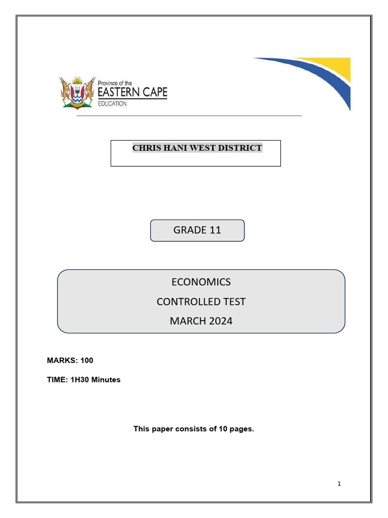 Grade 11 Economics March 2024 Test | PDF | Gross Domestic Product ...