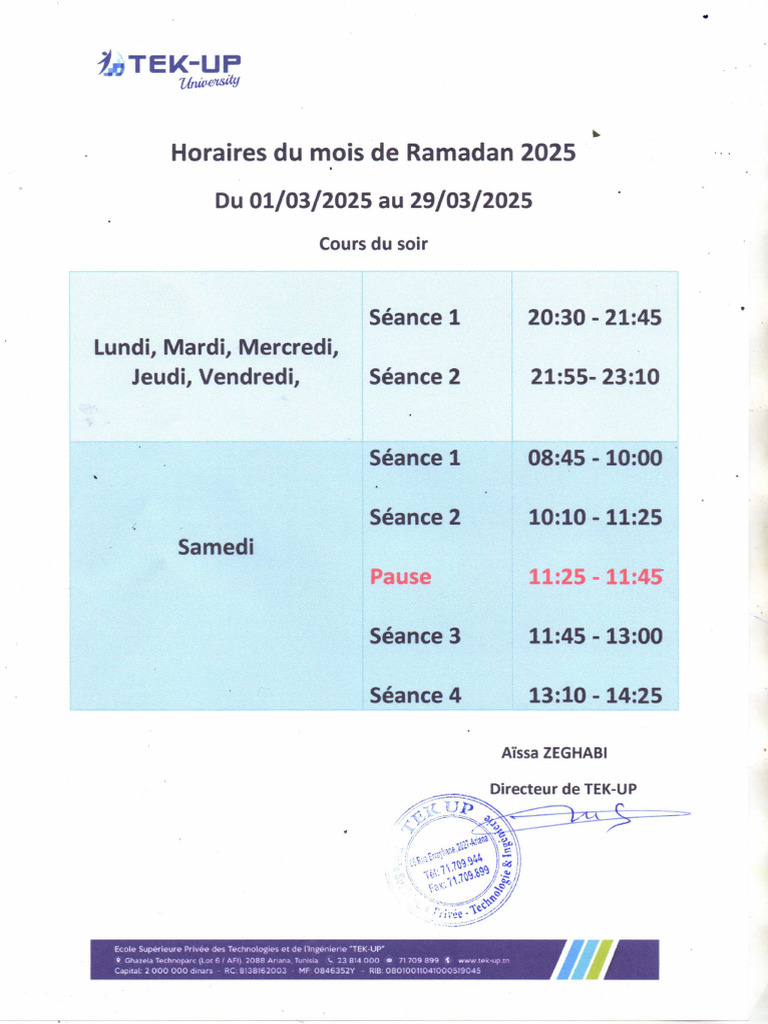 Horaires Du Mois de Ramadan 2025 | PDF
