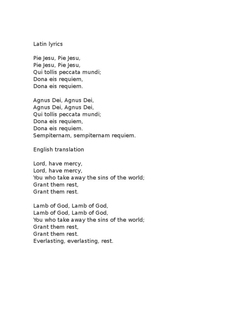 Latin Lyrics and English Translation of Pie Jesu | PDF | Language Arts ...