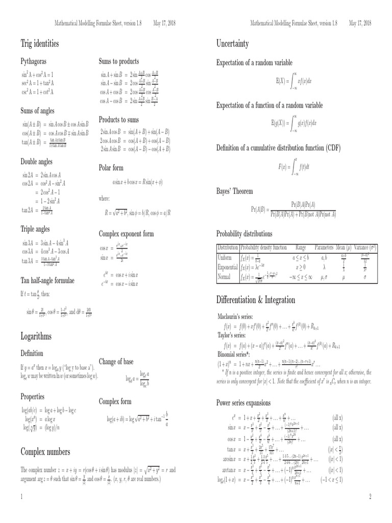 FormulaSheetRev08 2uplarge | PDF | Euclidean Vector | Trigonometric Functions