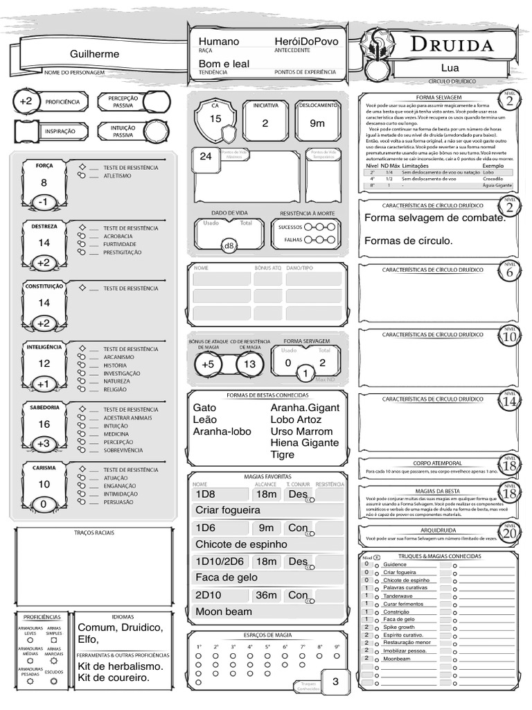 D&D 5E - Ficha - Druída - Editável | PDF