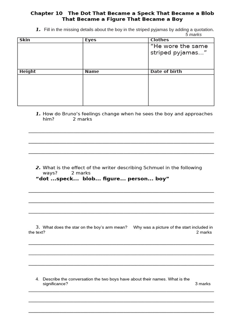 Analyzing Chapter 10 of "The Boy in the Striped Pajamas" | PDF | Noun ...