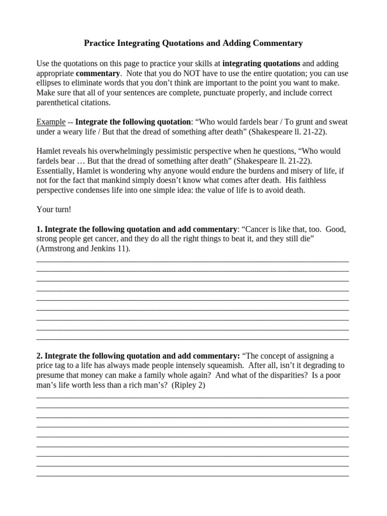 Integrating Quotations - Handout | PDF