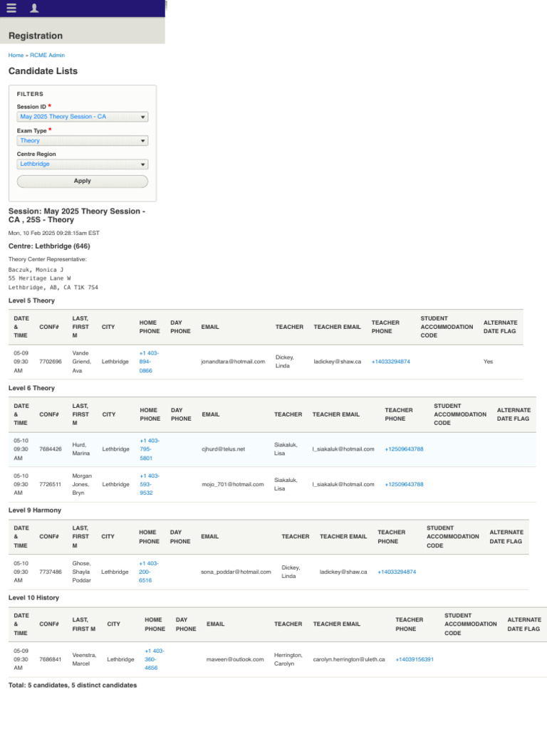 Registration The Royal Conservatory of Music Administration | PDF