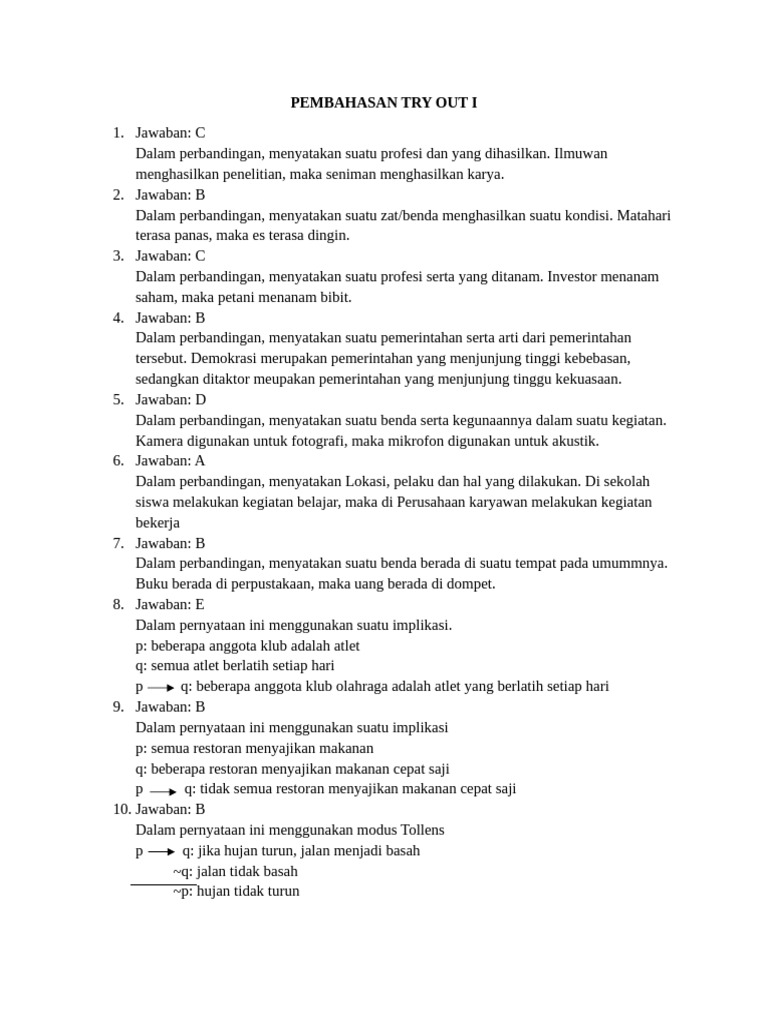 Pembahasan Try Out I | PDF