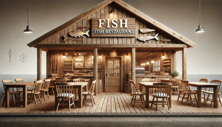 DALL E 2024-10-05 15.52.41 - A Rustic Wooden Fish Restaurant With A ...