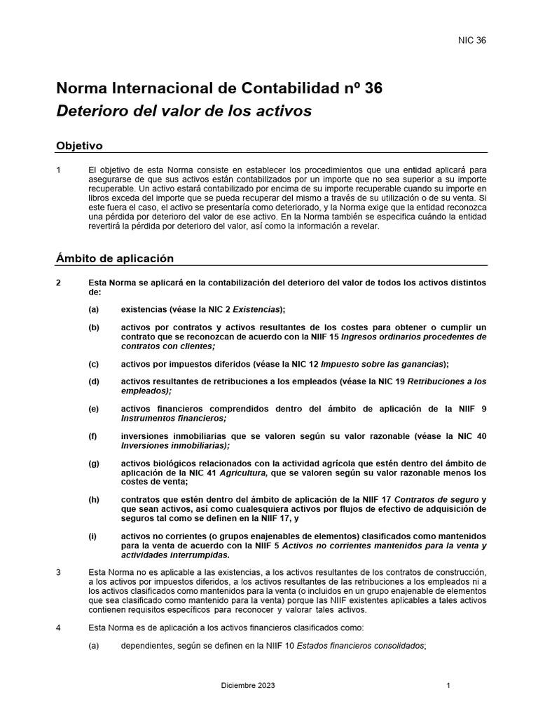 NIC 36.diciembre 23 | PDF | normas internacionales de INFORMACION FINANCIERA | Activo intangible