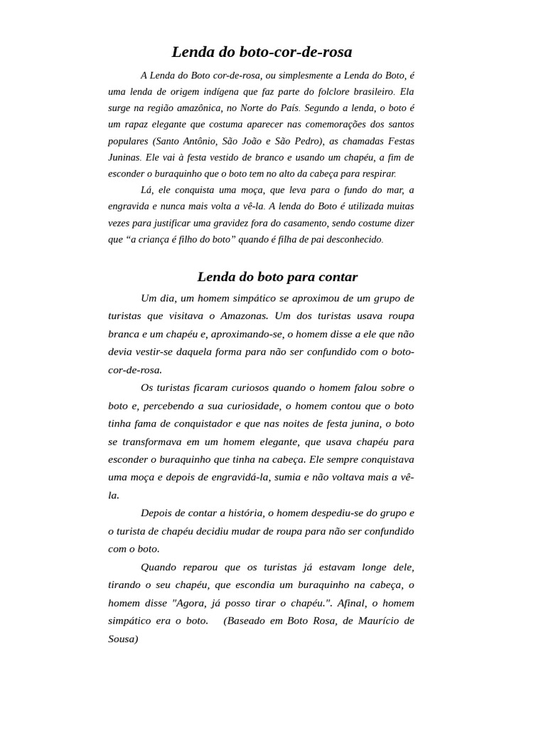 Lenda do Boto Cor-de-Rosa | PDF