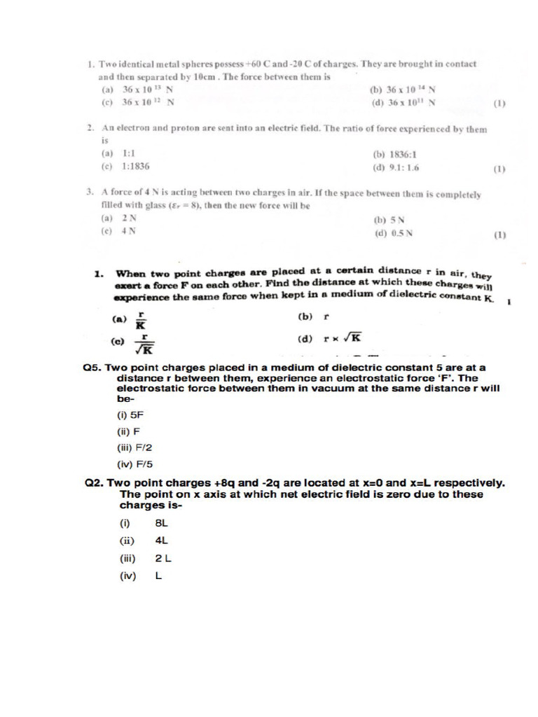 Electric Field-Test 1-2025 | PDF