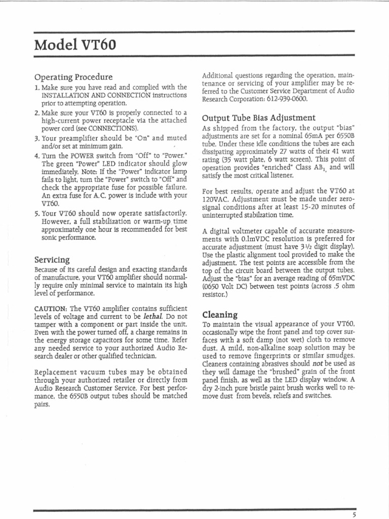 ARC VT60 Bias Adjustment | PDF