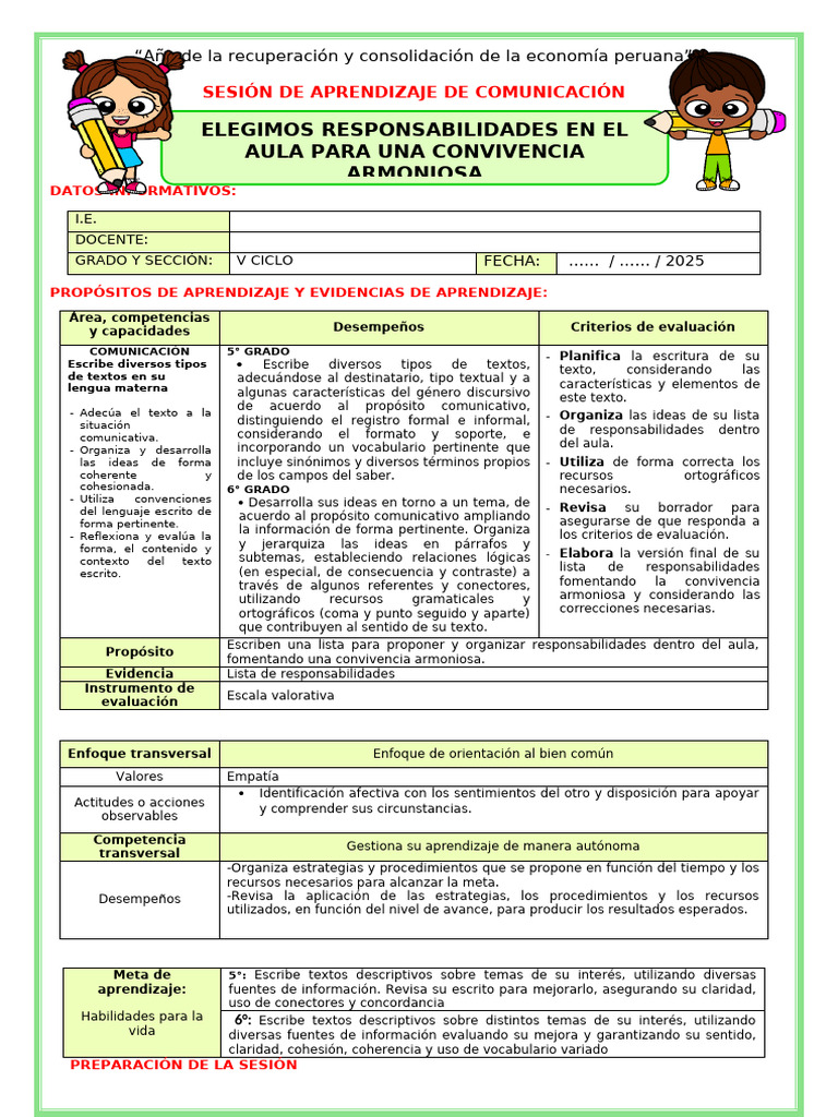 3 Ses-Viern-com-elegimos Responsabilidades en El Aula para Una Convivencia Armoniosa | PDF ...