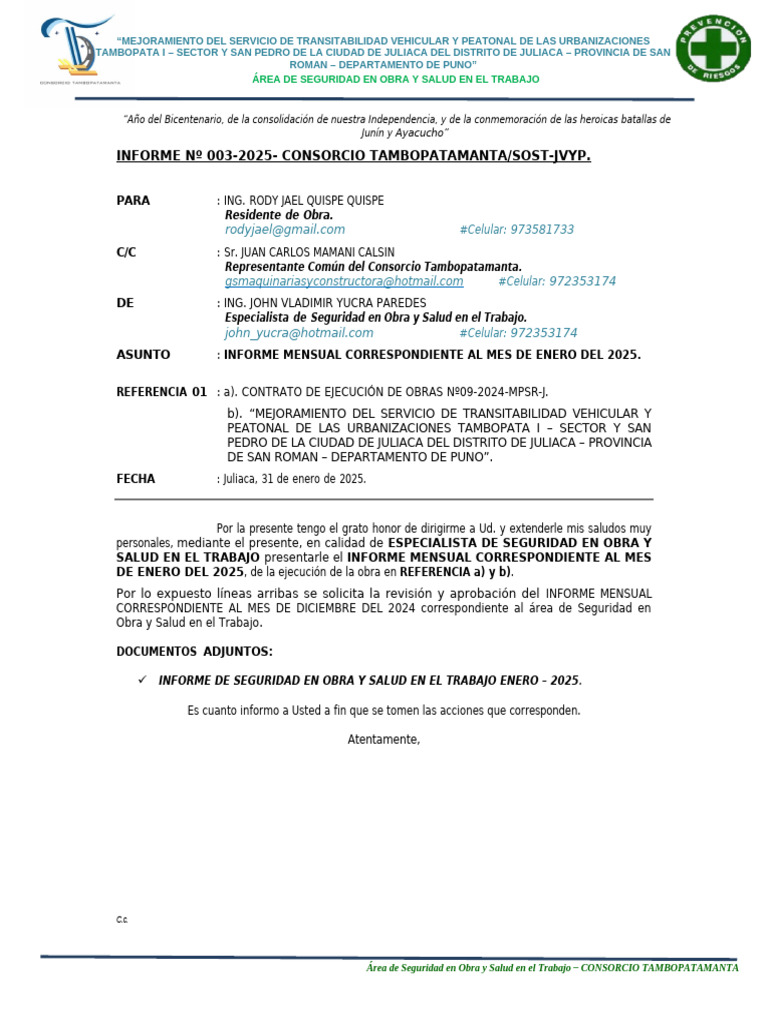 Informe Mensual de Seguridad y Salud en El Trabajo | PDF