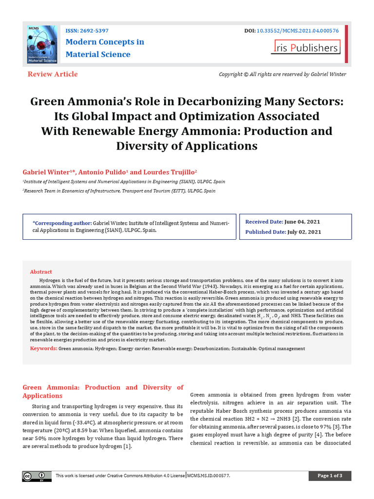 Green Ammonia S Role in Decarbonizing Ma | PDF | Hydrogen | Ammonia