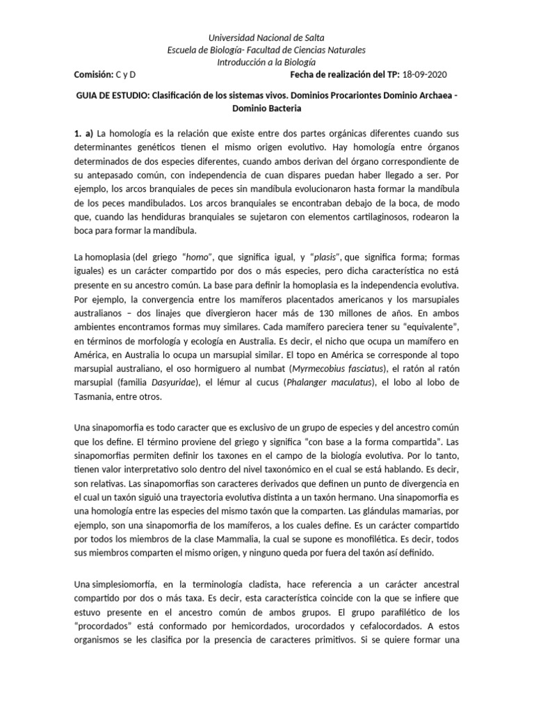 TP Clasificación de los sistemas vivos. Dominios Procariontes - Dominio ...