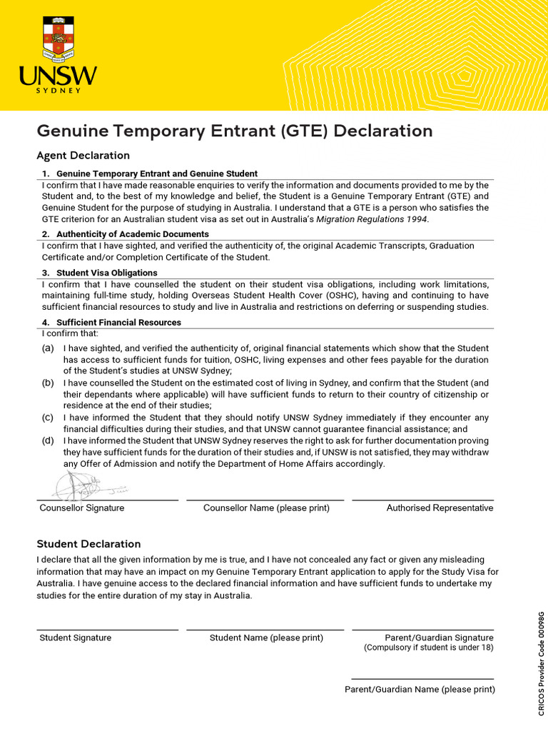 GTE Letter Sample for Student Visa | PDF | Cost Of Living | Travel Visa