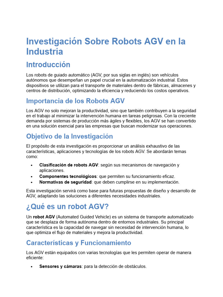 Investigación Sobre Robots AGV | PDF | Robot | Robótica