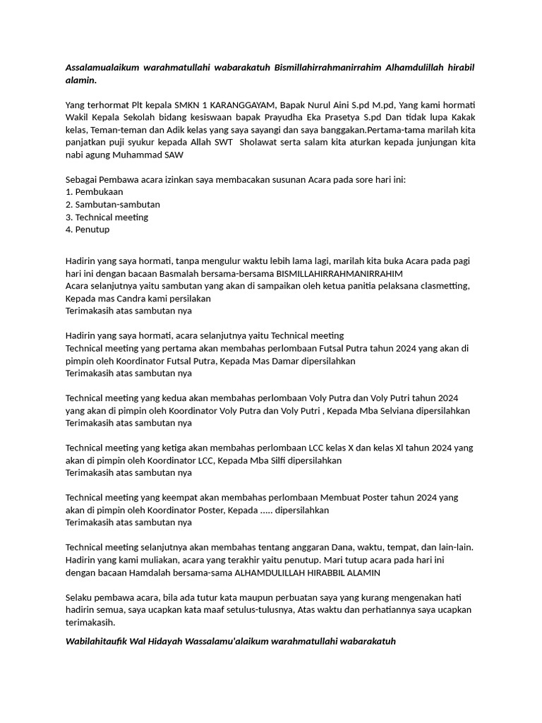 Susunan Acara Technical Meeting 2024 | PDF