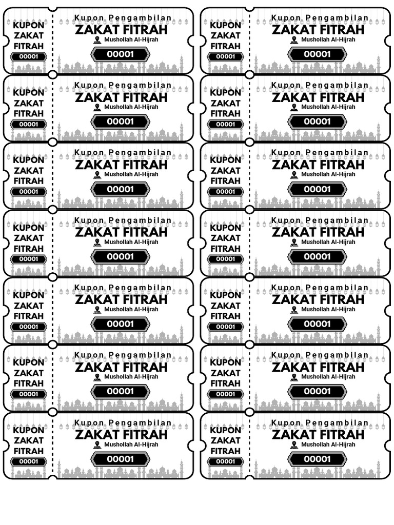 Hitam Putih Ilustrasi Sederhana Kupon Zakat Fitrah Dokumen | PDF