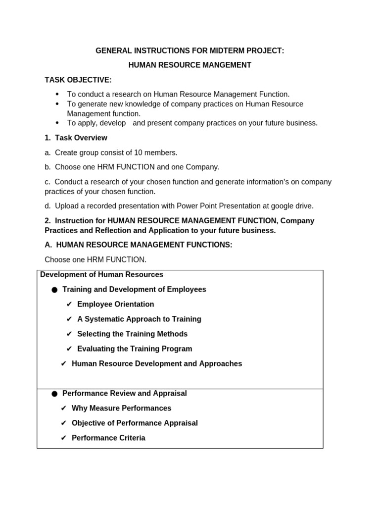 General Instructions For HRM Midterm Project | PDF | Human Resource Management | Performance ...