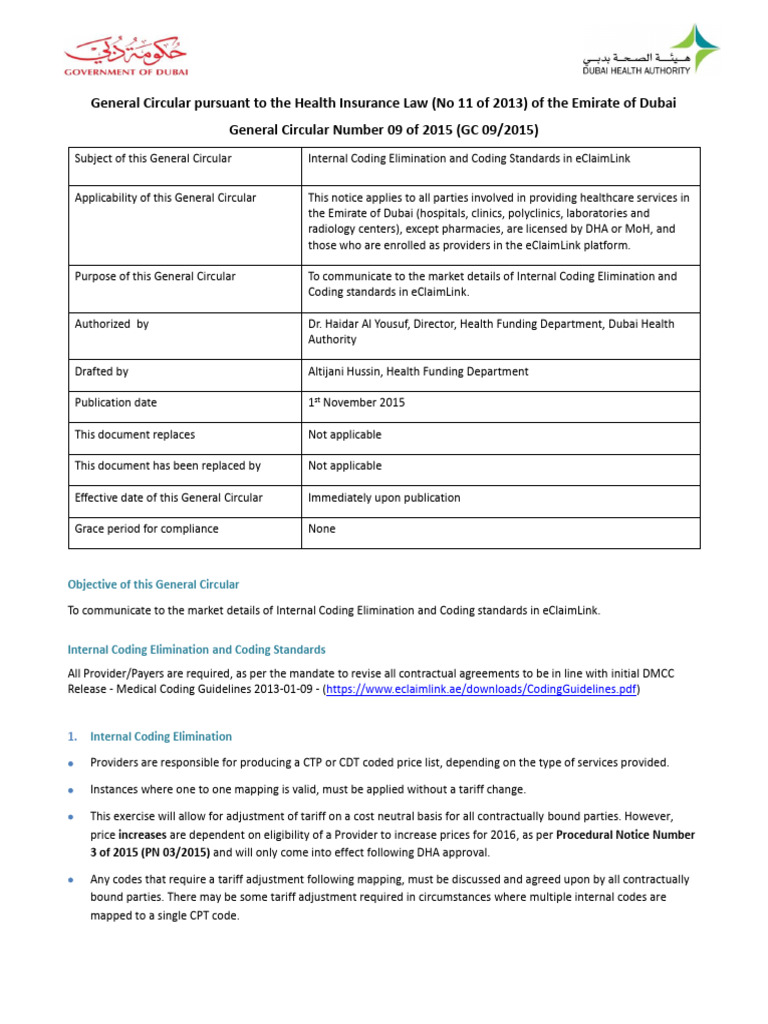 Dubai eClaimLink Coding Standards Update | PDF | Social Programs ...
