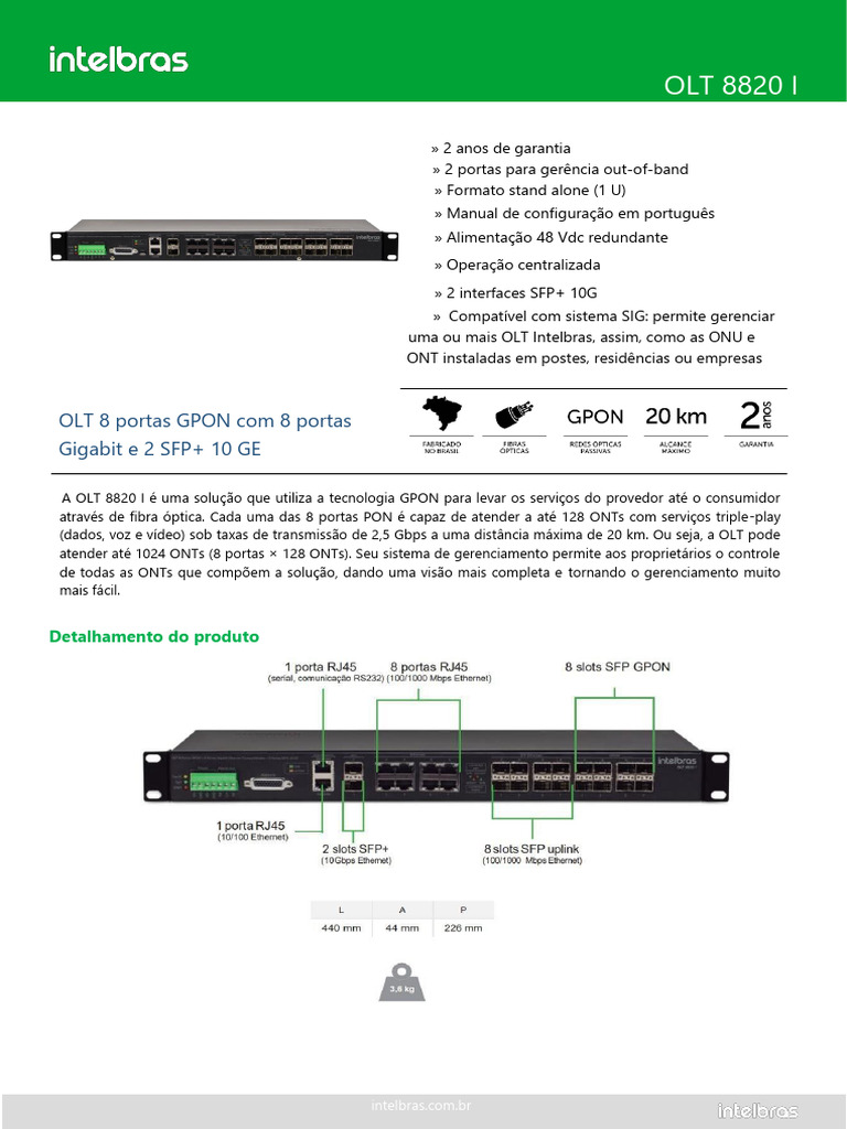 Datasheet OLT 8820 I 01.2021 V2 | PDF | Ethernet | Eletrônicos