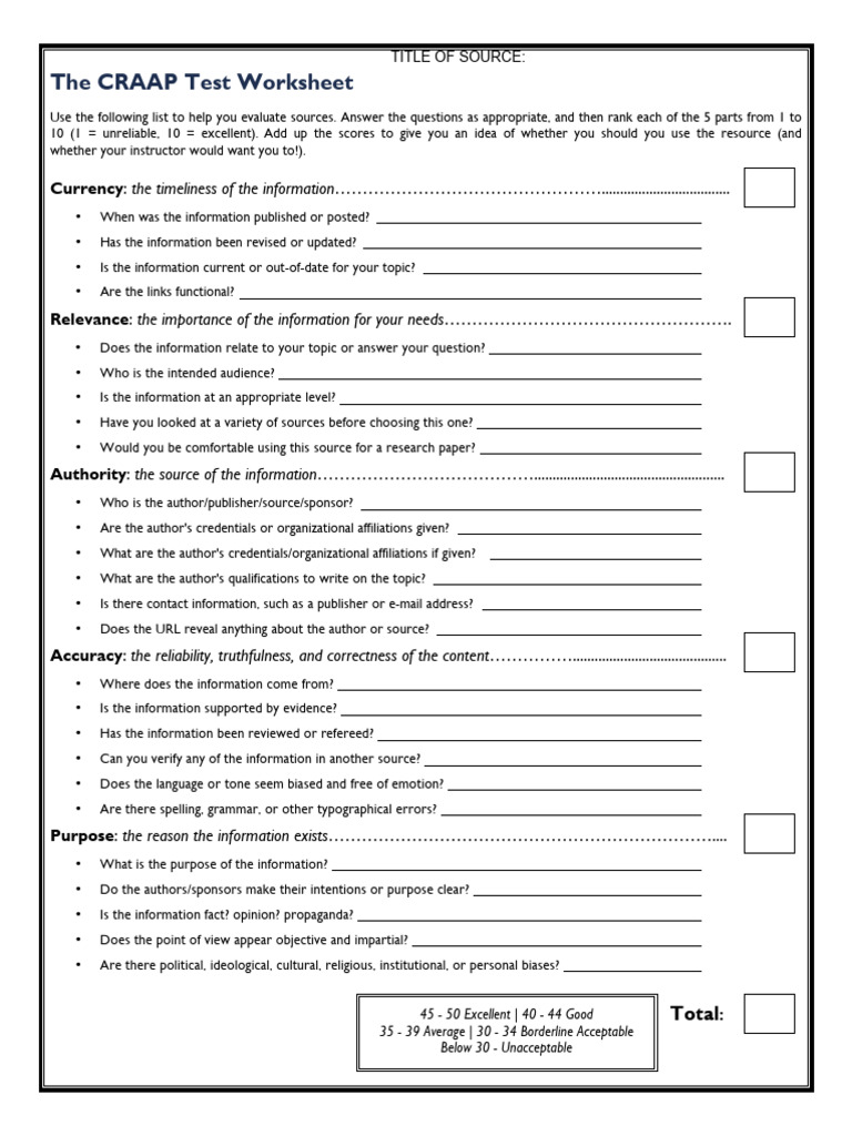 CRAAP Test Source Evaluation Guide | PDF | Communication | Human ...