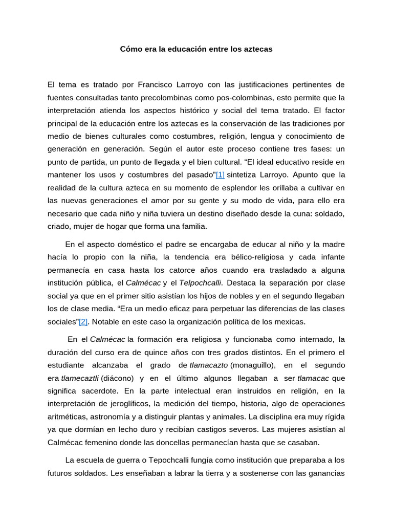 Cómo Era La Educación Entre Los Aztecas | PDF
