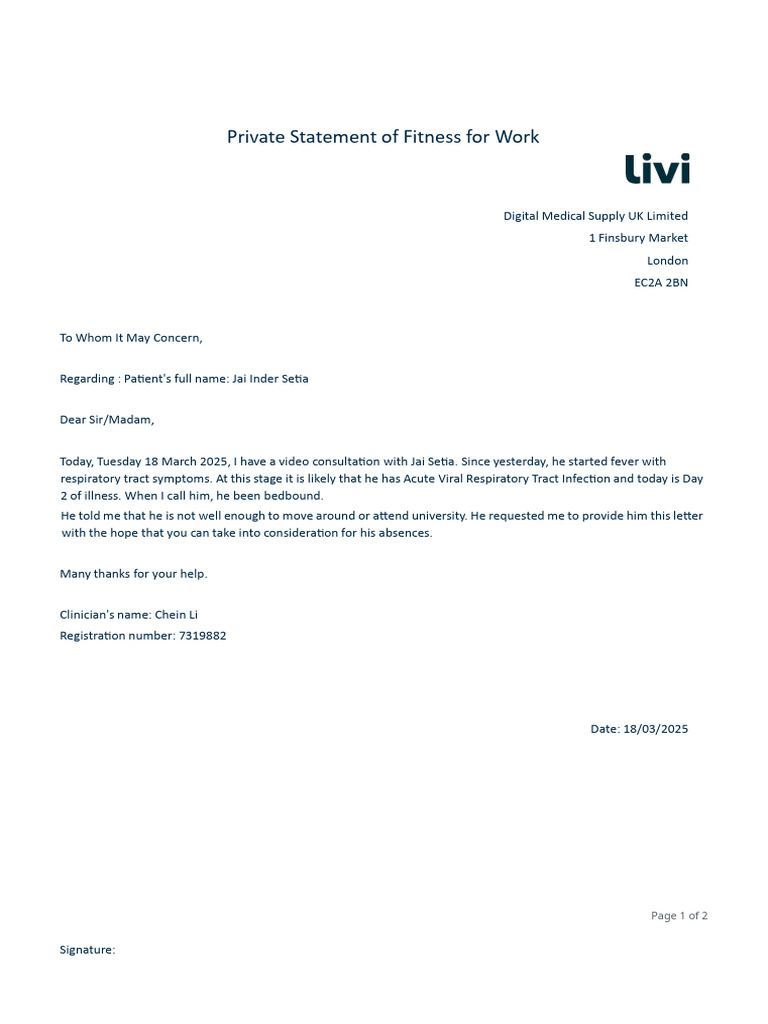 Jai Setia_Doctor Note | PDF