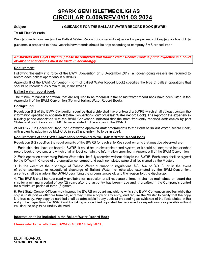 Ballast Water Record Book Guidance | PDF | Tonnage | Shipping