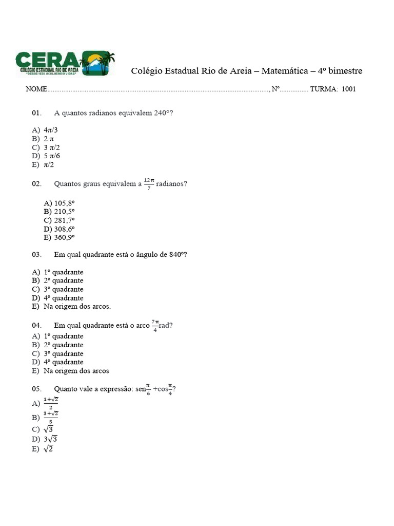 prova matemática 1001 | PDF