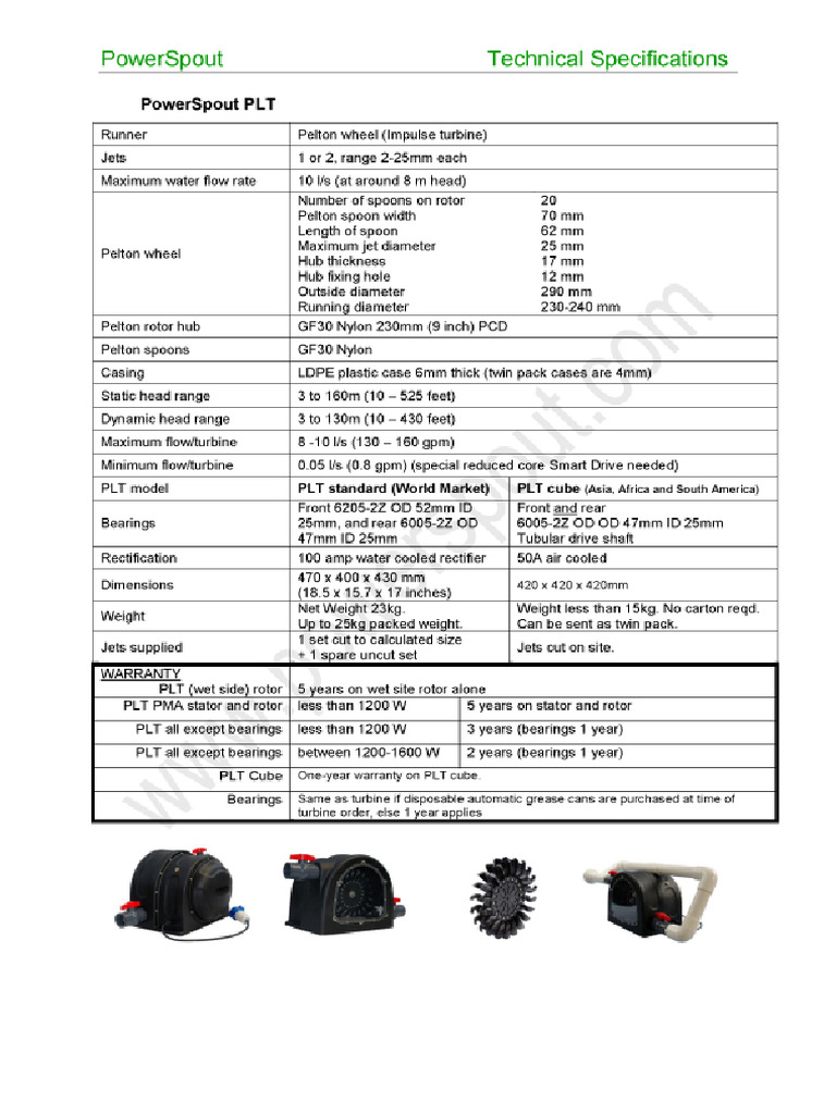 1. FICHA TECNICA Micro turbina PELTON POWERSPOUT | PDF