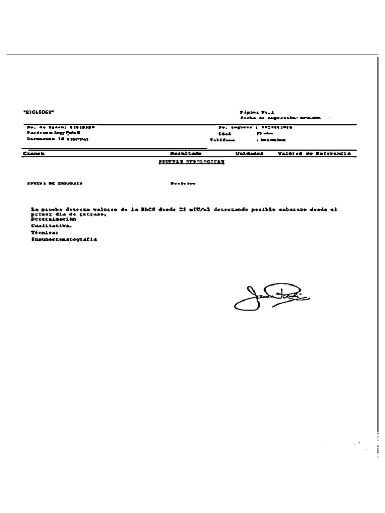 Prueba de Embarazo Sangre 1 | PDF