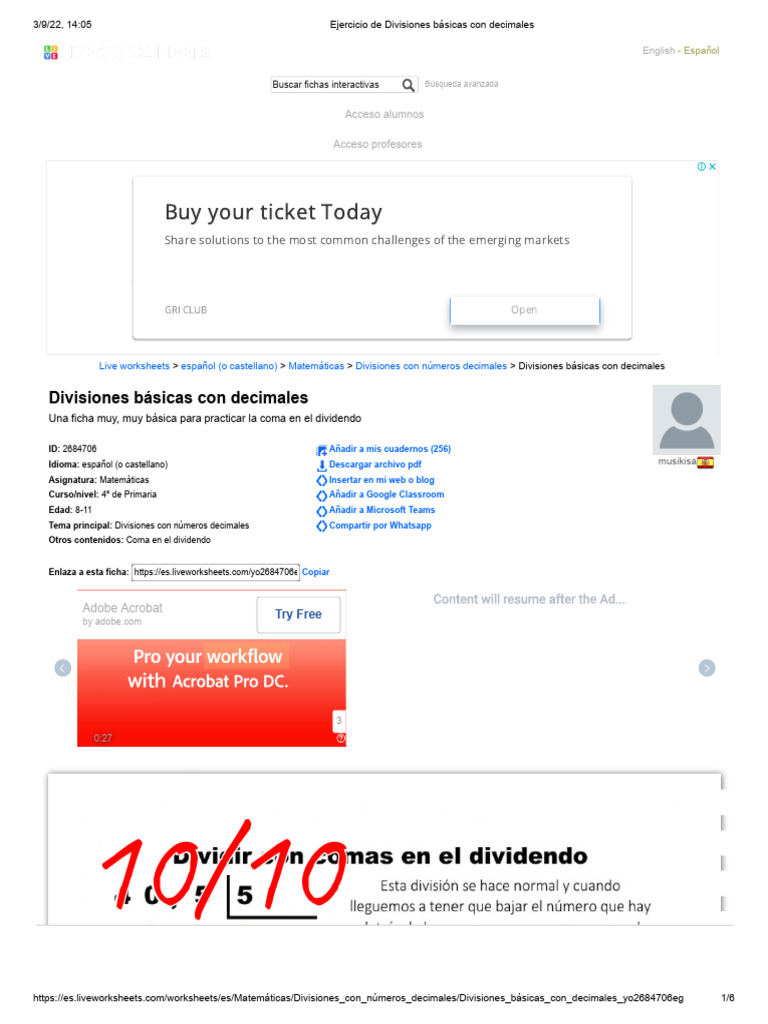 Ejercicio de Divisiones Básicas Con Decimales | PDF | Software de la aplicacion | Sitios web