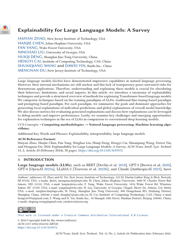 Explainability for Large Language Models-A Survey | PDF | Parsing | Syntax