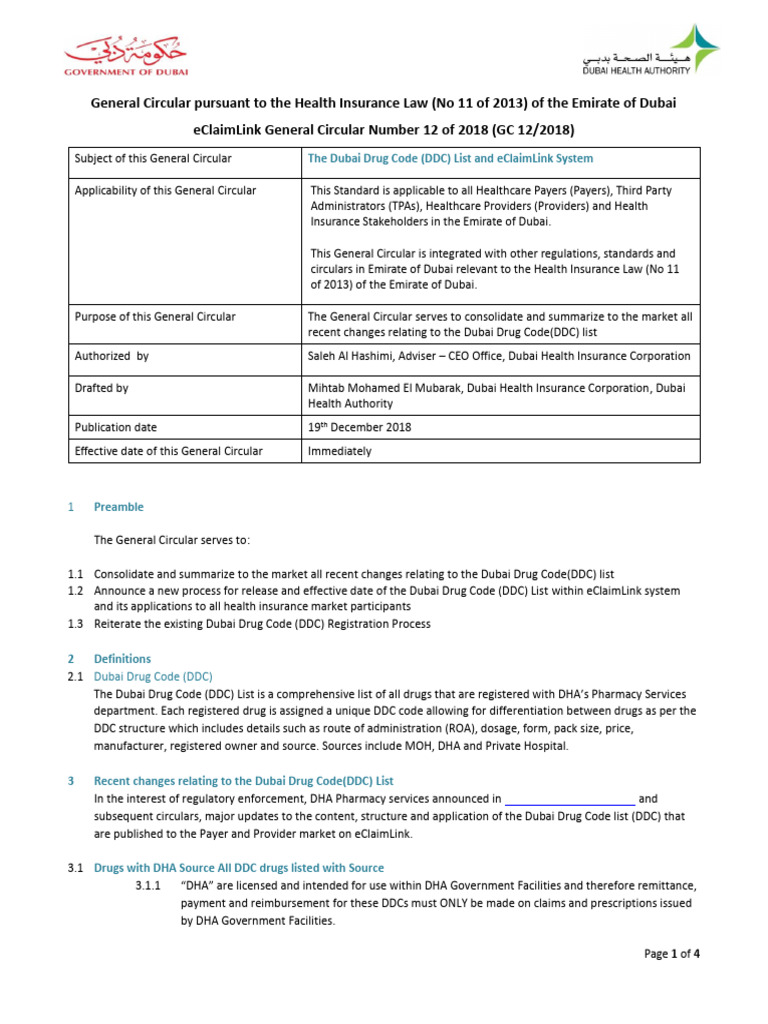 Dubai Drug Code List & eClaimLink Updates | PDF | Pharmacy | Dubai