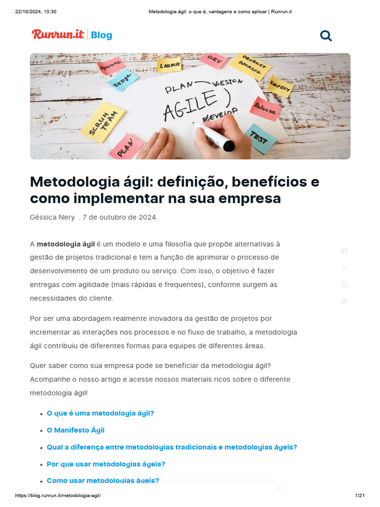 Metodologia Ágil - o Que É, Vantagens e Como Aplicar - Runrun - It | PDF | Desenvolvimento ágil ...