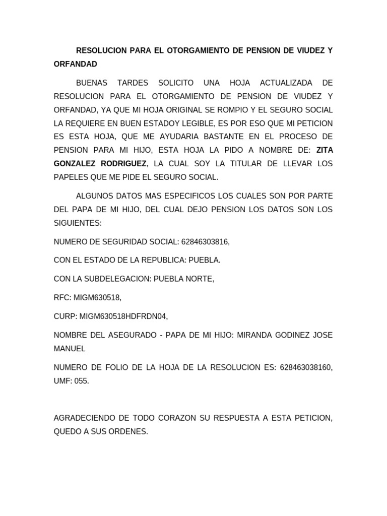 Resolucion para El Otorgamiento de Pension de Viudez y Orfandad | PDF