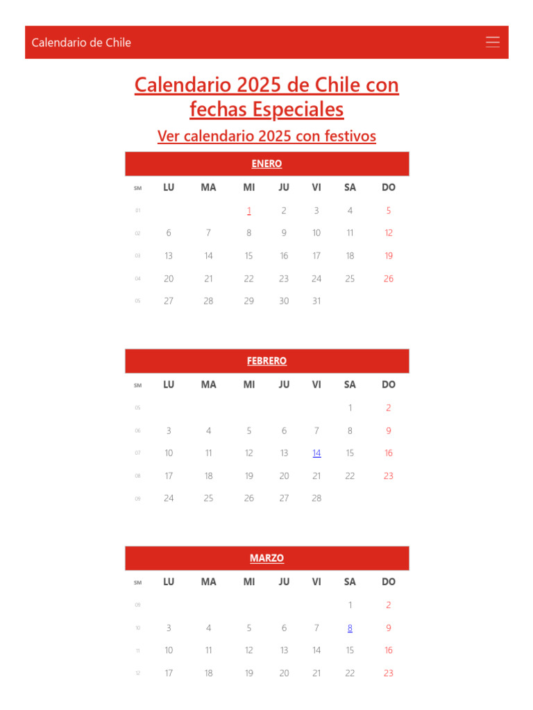 Feriados y Festivos Chile 2025 | PDF | Chile | Calendario