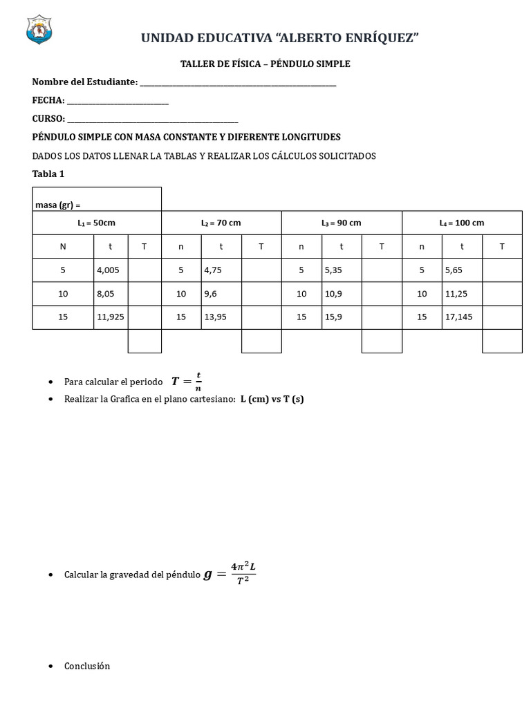 Taller Pendulo Simple | PDF