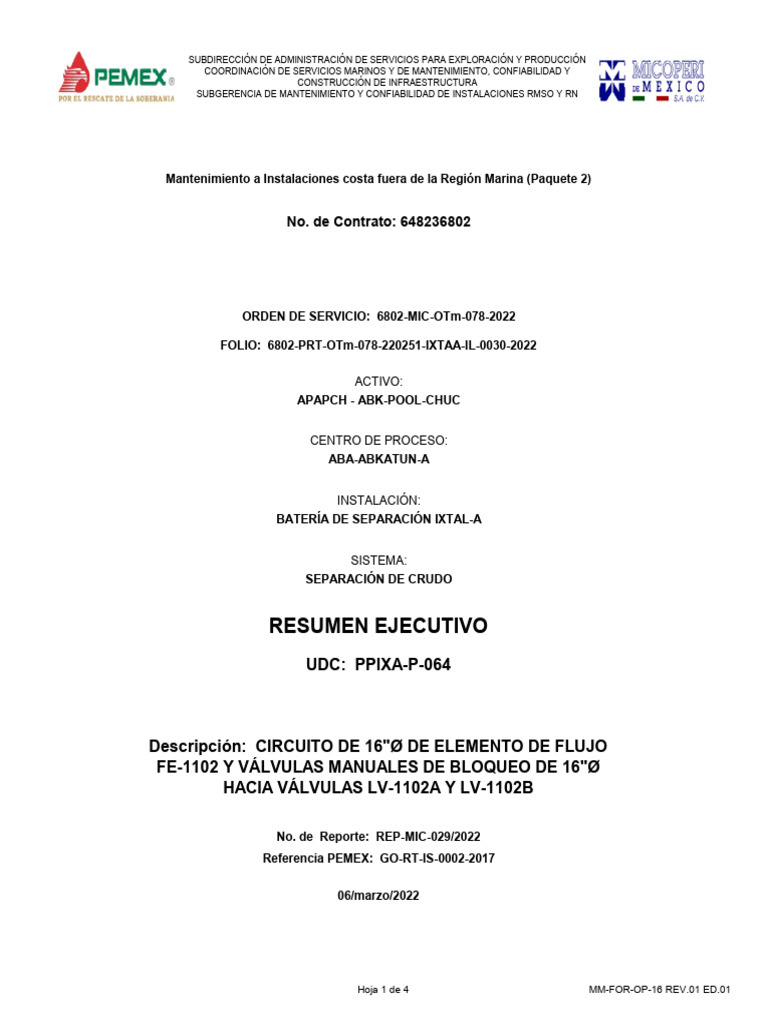 01.- PPIXA-P-064 CONCL REPORTE OK | PDF | Presión