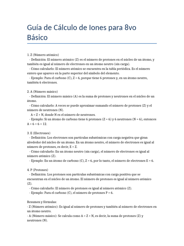 Guia Calculo Iones 8vo Basico | PDF