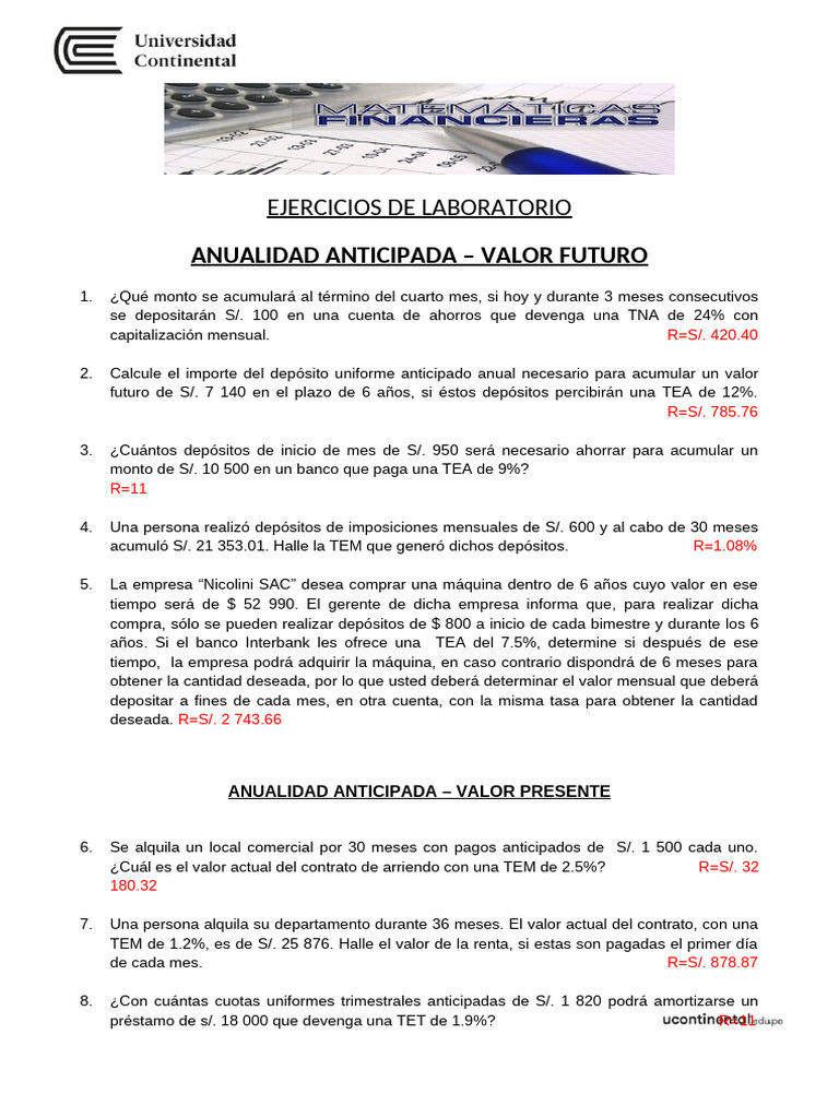 Anualidades Anticipadas 2 | PDF | Economias