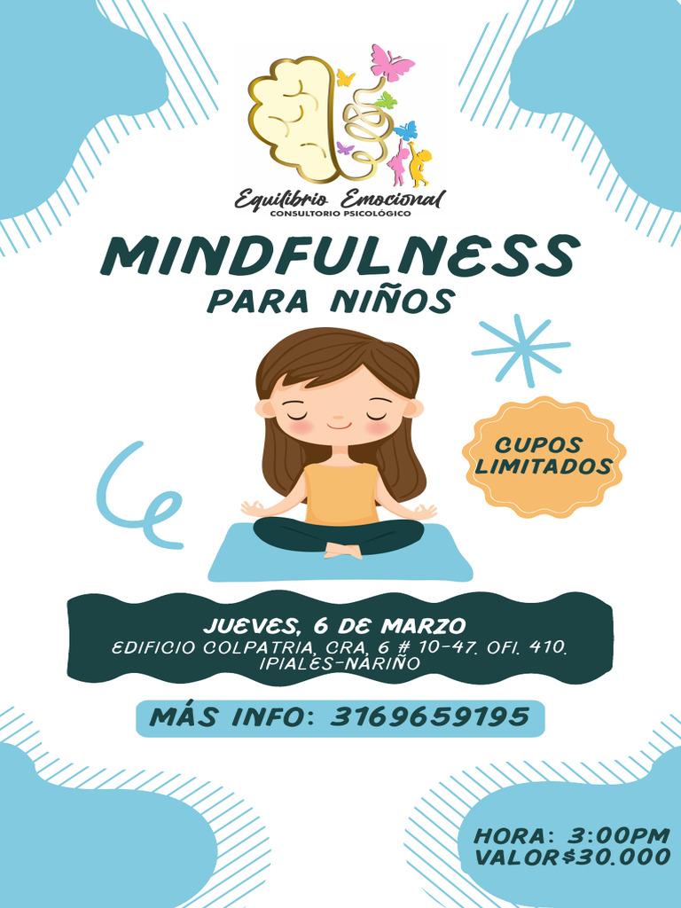 Cartel Taller Mindfulness Niños Ilustrado Azul | PDF