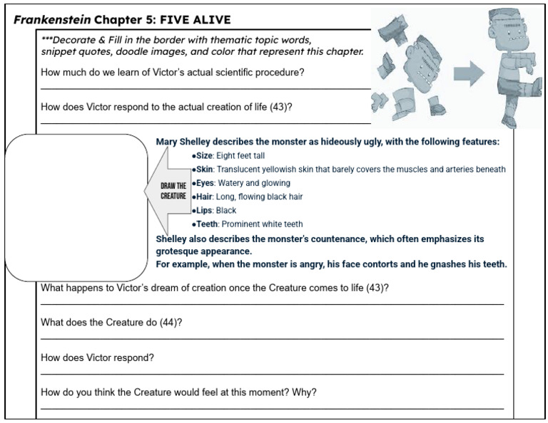 Frankenstein Doodle Notes Study Guide Ch5 | PDF