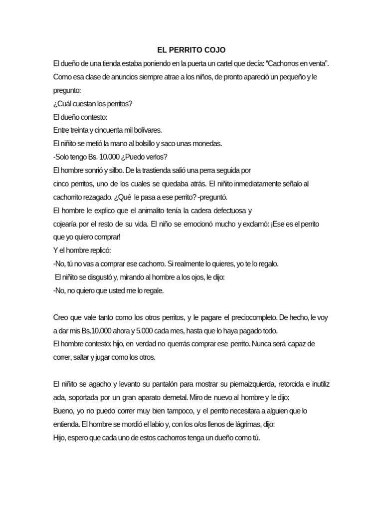 EL PERRITO COJO 5to grado | PDF